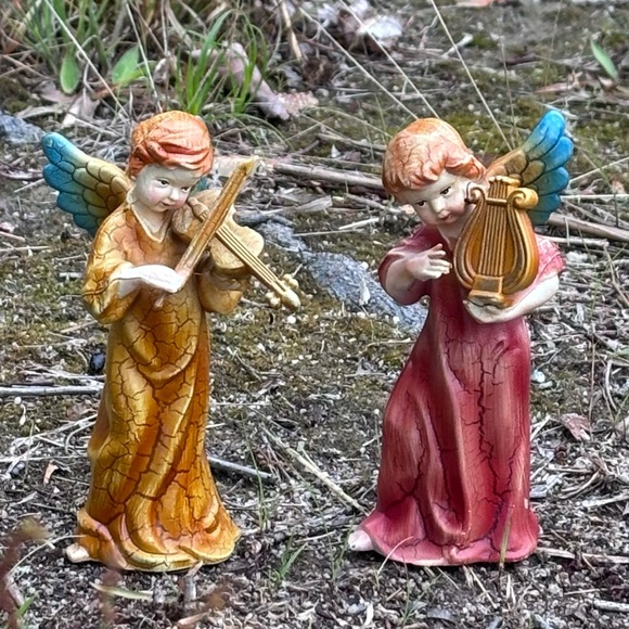 Holiday | Vintage Pair Of Angelscherubs Playing Musical Instruments ...